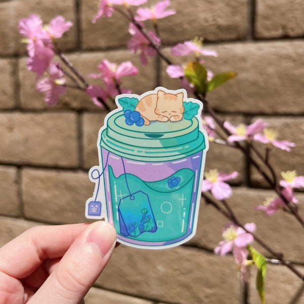 Sleepy Cat Tea Sticker