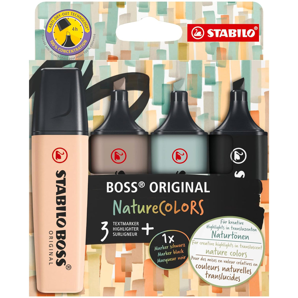 STABILO Highlighter NatureCOLORS - Pack of 4 - Beige, Warm Grey, Earth ...