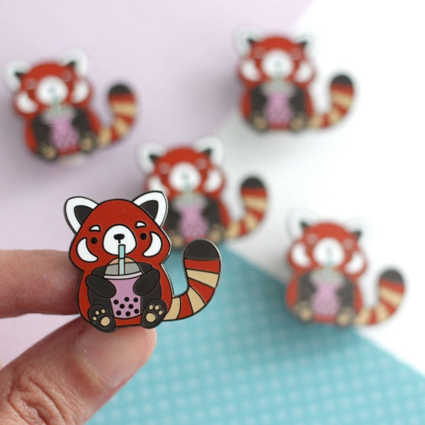 Bubble Tea Red Panda Enamel Pin