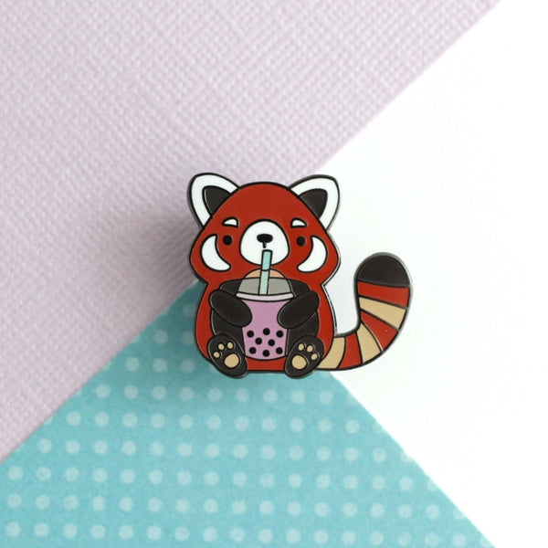 Bubble Tea Red Panda Enamel Pin