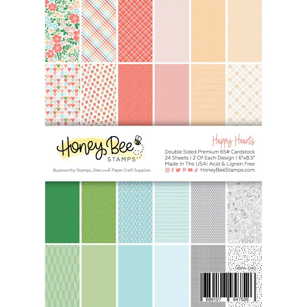 Honey Bee Stamps - Happy Hearts Paper Pad 6x8.5 - 24 Double-Sided Shee ...