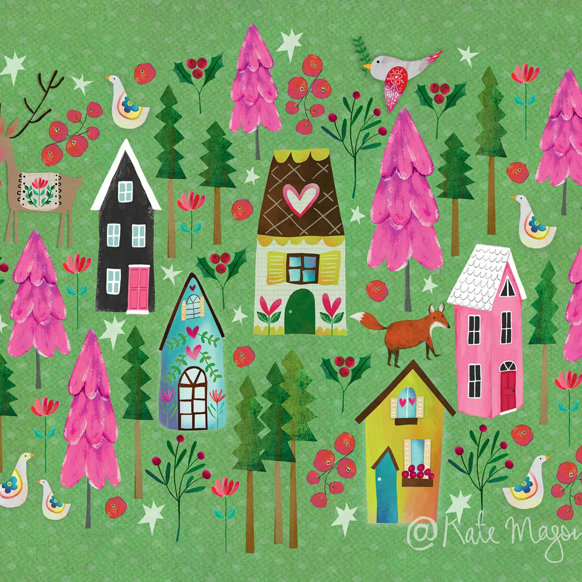 Kate Mason Artist - Christmas Village Postcard – Little Craft Place