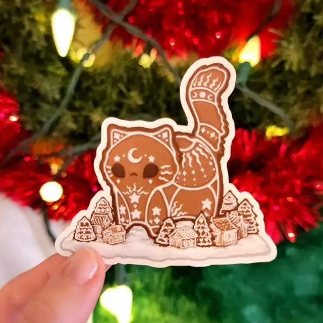 Katrina Wold Art - Tiny Cat Vinyl Sticker - Winter Gingerbread Village ...