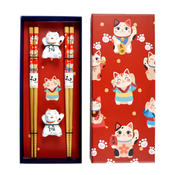 Lucky Cat Neko 2 Pair Chopsticks and Chopsticks Rests – Little Craft Place