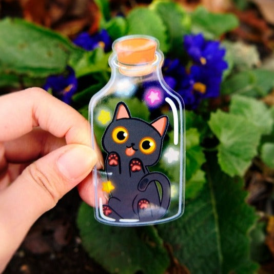 Starry Bottle Cat Clear Sticker