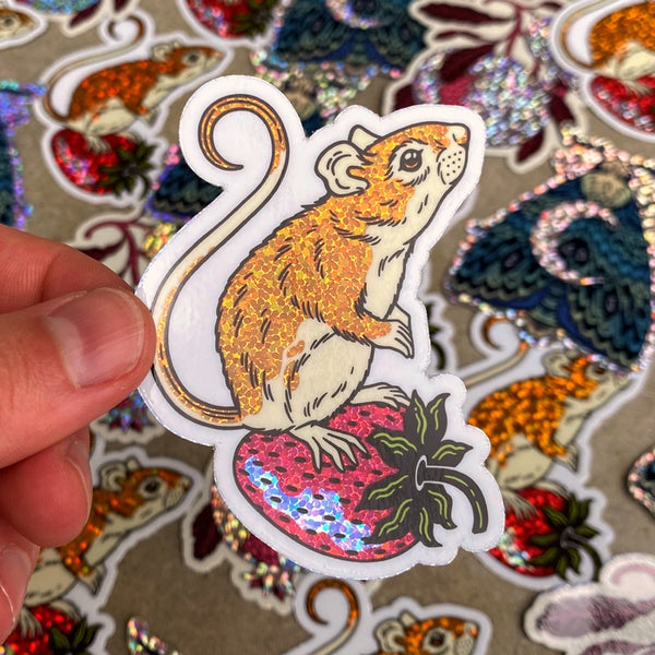 Strawberry Mouse Glitter Sticker