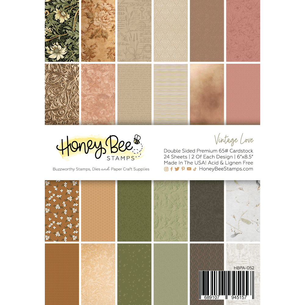 Honey Bee Stamps - Vintage Love Paper Pad 6x8.5 - 24 Double-Sided Shee ...