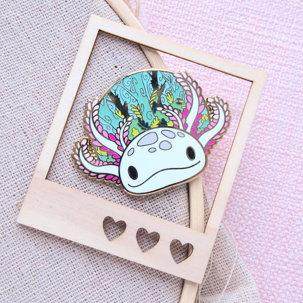 White Albino Axolotl Hard Enamel Pin | Glow in the Dark