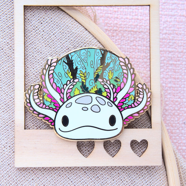 White Albino Axolotl Hard Enamel Pin | Glow in the Dark