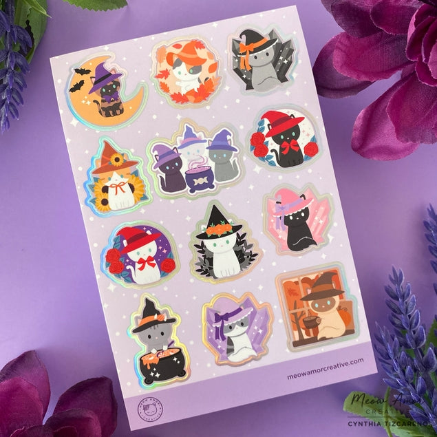 Witch Cats Holographic Foil Vinyl Sticker Sheet – Little Craft Place