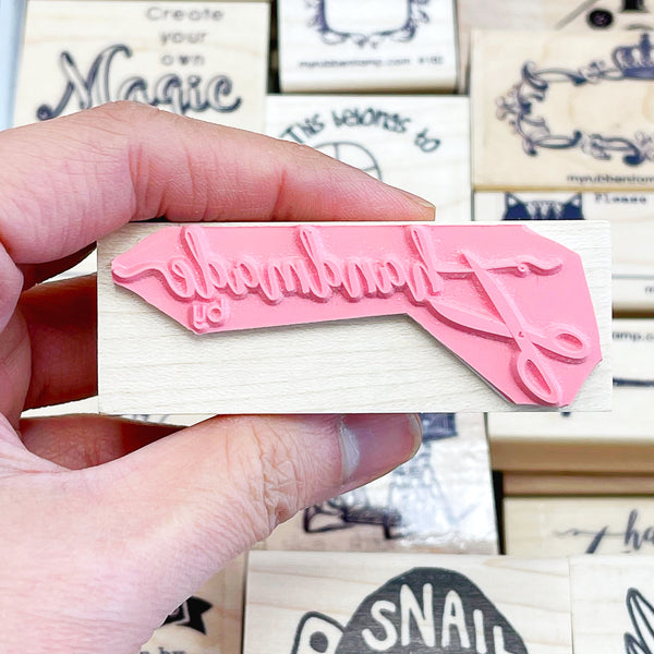 Handmade By Script Rubber Stamp