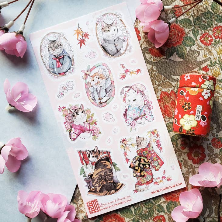 Japanese Cat Portraits Sticker Sheet – Little Craft Place