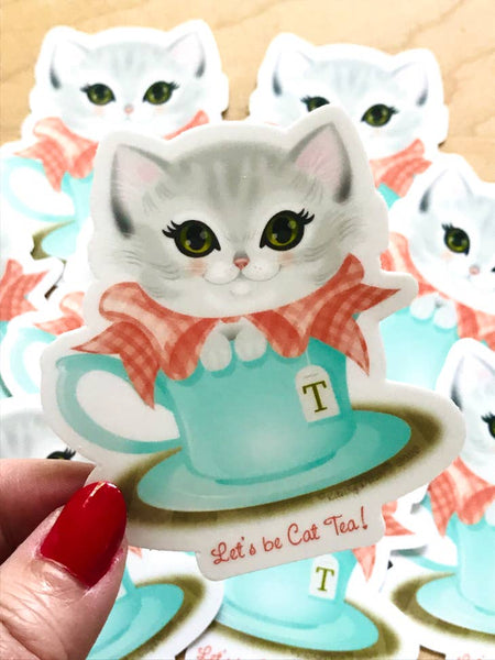 Let's Be Cat Tea Vinyl Sticker